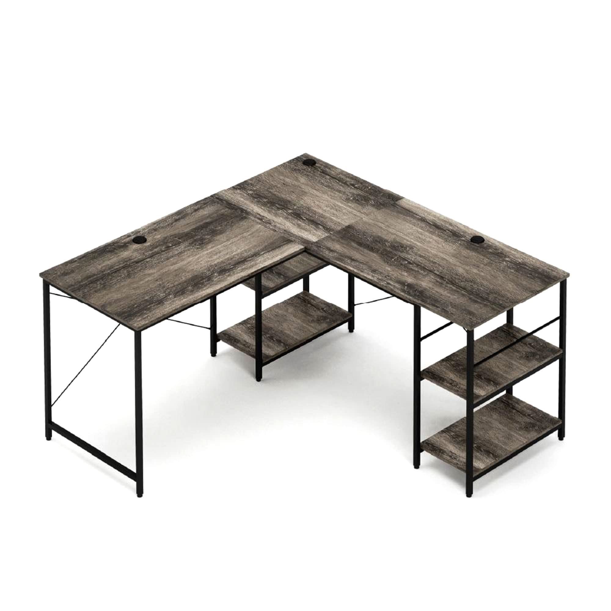 Bestier L Shaped Desk with Shelves,Reversible Corner Computer Desk or 2 Person Long Table for Home Office Large Gaming Writing Storage Workstation P2 Board with 3 Cable Holes, (Gray, 95 Inch)