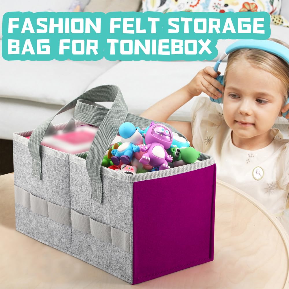Seracle Carrying Case Travel Felt Bag Compatible with Toniebox Starter Set and Tonies Figurine (Gray+Purple)