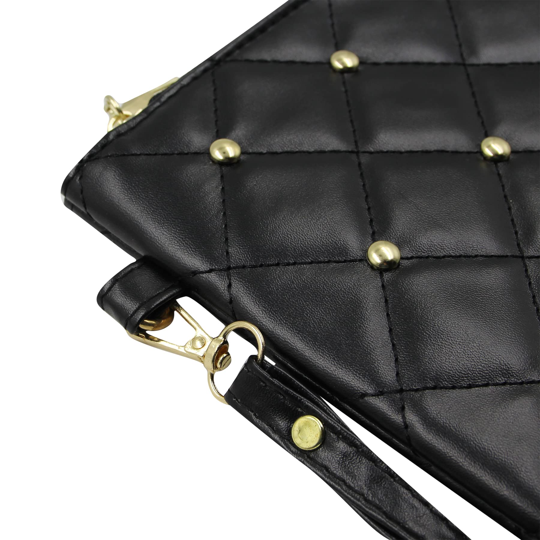 MOSSTYUS Women Wristlet Clutch Bag Purse Rhombus Rivets Handbag PU Leather Envelope Bag Large Wallets with Strap, Black
