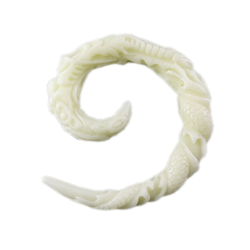 AtoZ Piercing 00 Gauge - 10MM White 3D Tribal Dragon Around UV Acrylic Spiral Taper Stretchers Ear Plug - Sold by Piece