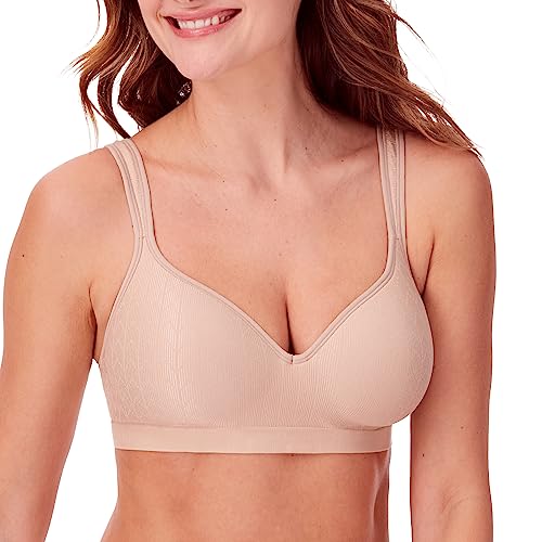 Bali Womens Comfort Revolution Wireless Bra, Full-coverage Wirefree Cool Fabric Full Coverage Bra, Almond Zag, 36B US