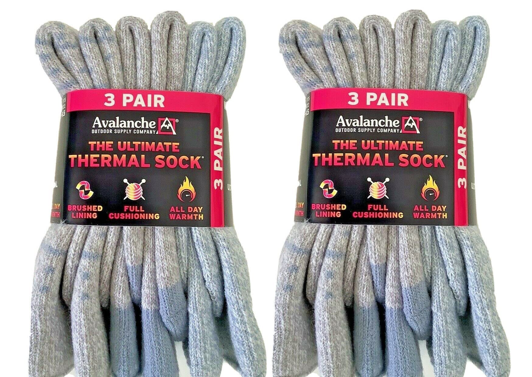 Avalanche Women's Ultimate Thermal Crew Socks 6 pairs - Light Blue & Gray, 1526058