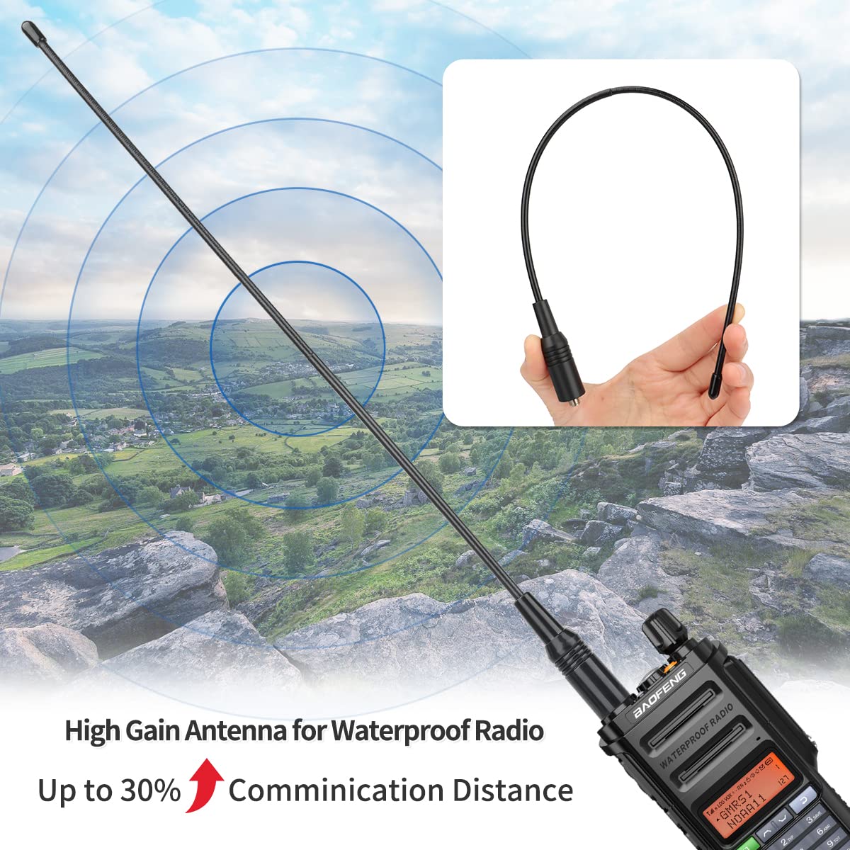 BAOFENG GMRS Radio Waterproof IP67,GMRS-9R Two Way Radios Long Range Handheld Radio Rechargeable,Dual Band NOAA Scanner, GMRS Repeater Capable, with Type-C Charger AR-771 Antenna Headsets etc,2pack