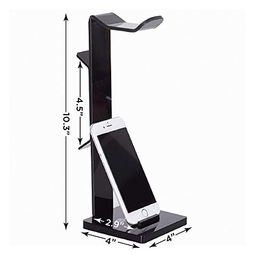 GeekDigg Headphone Stand Gaming Headset Holder for Desk Cable Organizer & Cellphone Stand for All Headphones Size Headphone Holder Set Gaming PC Accessories Gaming Station β Black