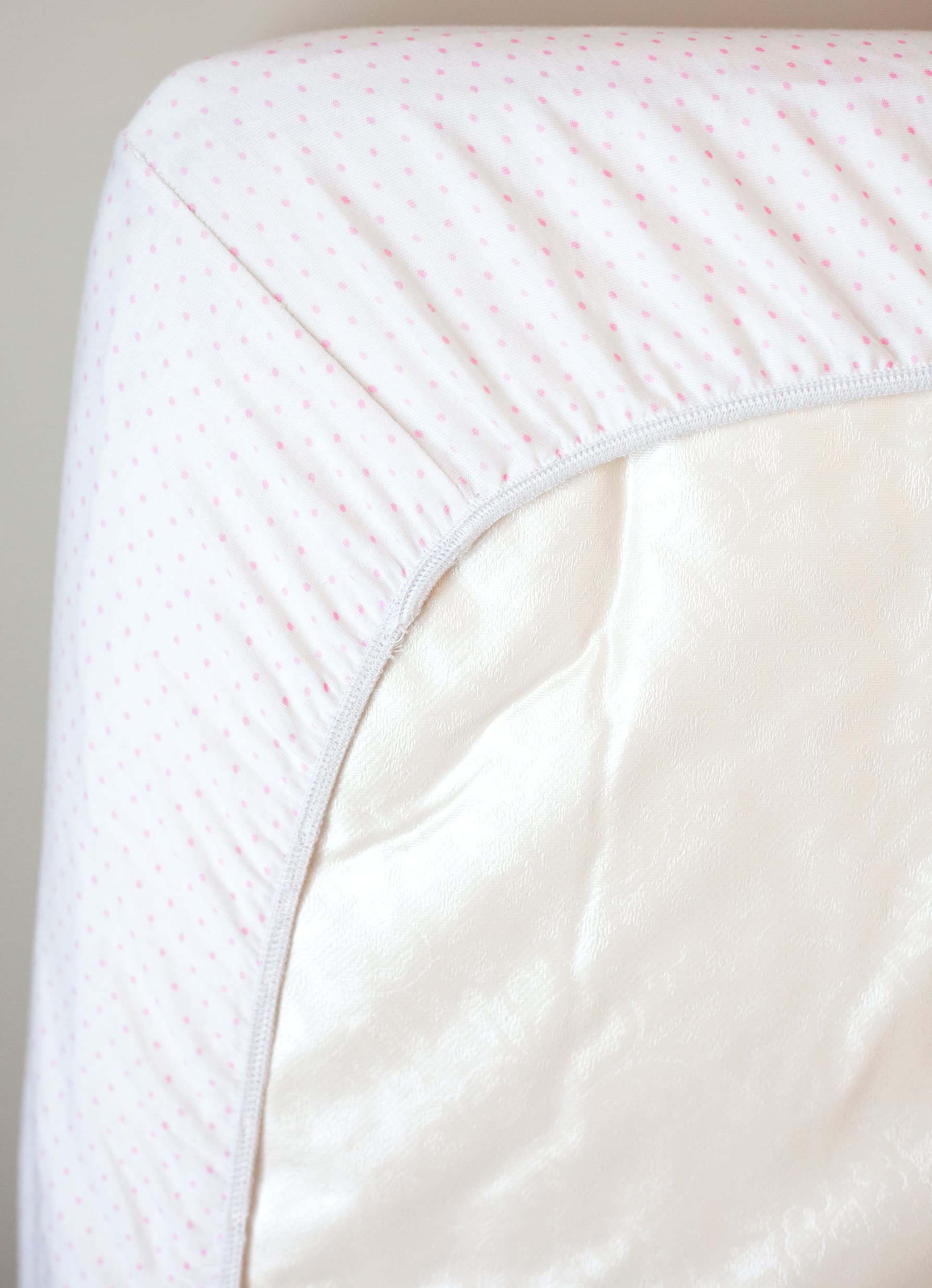 SheetWorld Fitted 100% Cotton Jersey Oval Sheet, Fits Stokke Mini 23 x 29, Pink Pindot, Made in USA