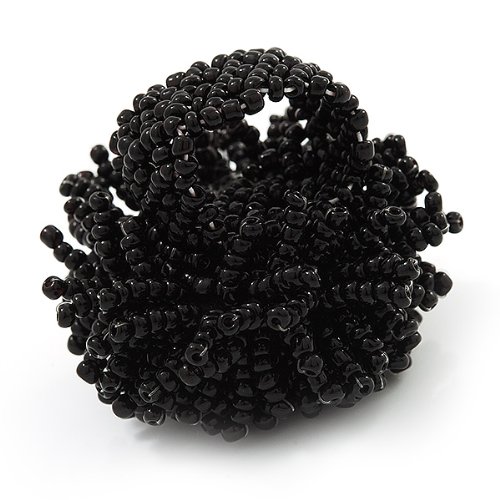 Avalaya Large Black Glass Bead Flower Stretch Ring