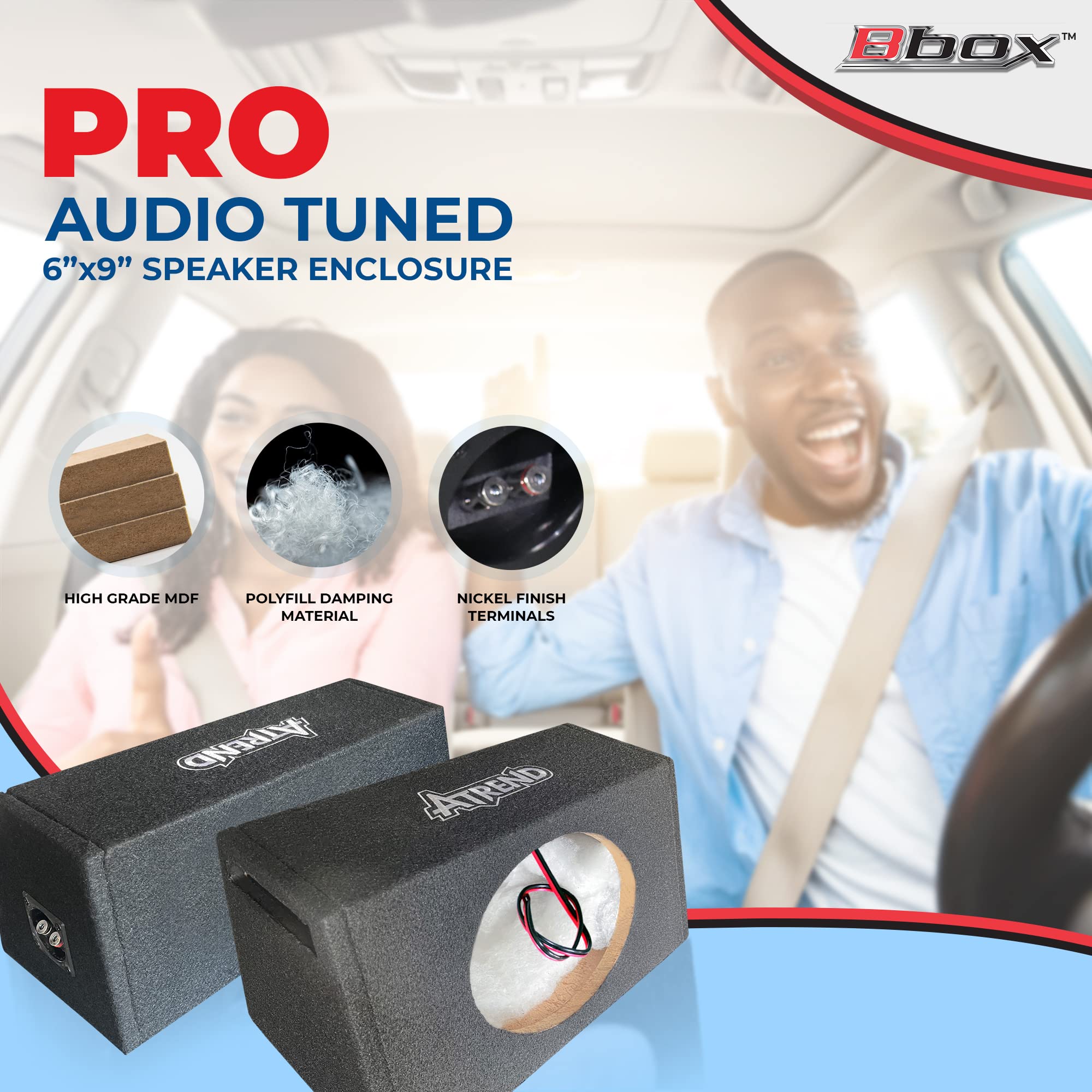 Atrend Bbox Vented 6β x 9β Pro Audio Tuned Speaker Subwoofer Enclosures - Designed, Engineered in USA - Improve Audio Quality, Sound & Bass - Nickle Finish Terminals