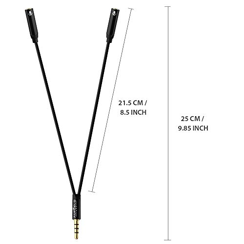 AUFGELD Dual Mic Adapter 3.5mm Jack Headset Splitter 4 Pole Male to 2 Dual Female Lavalier Lapel Microphone Compatible with iPhone iPod Android Windows Smartphones Headphones (Mic + Audio)