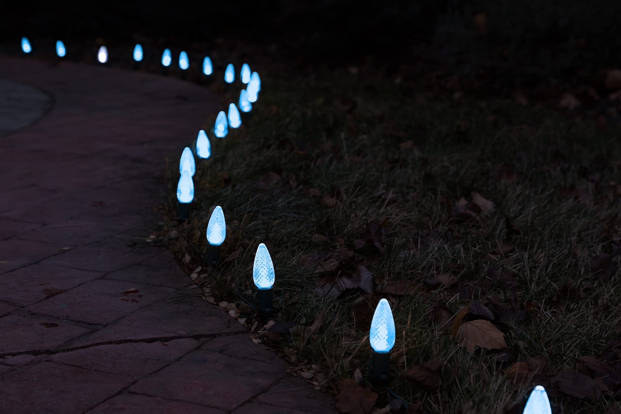 HLO Lighting Set of 25 Teal C9 Christmas Lights | Faceted C9 LED Christmas Light Bulbs for Indoor & Outdoor Use | Durable C9 LED Lights | Replacement C9 Bulbs