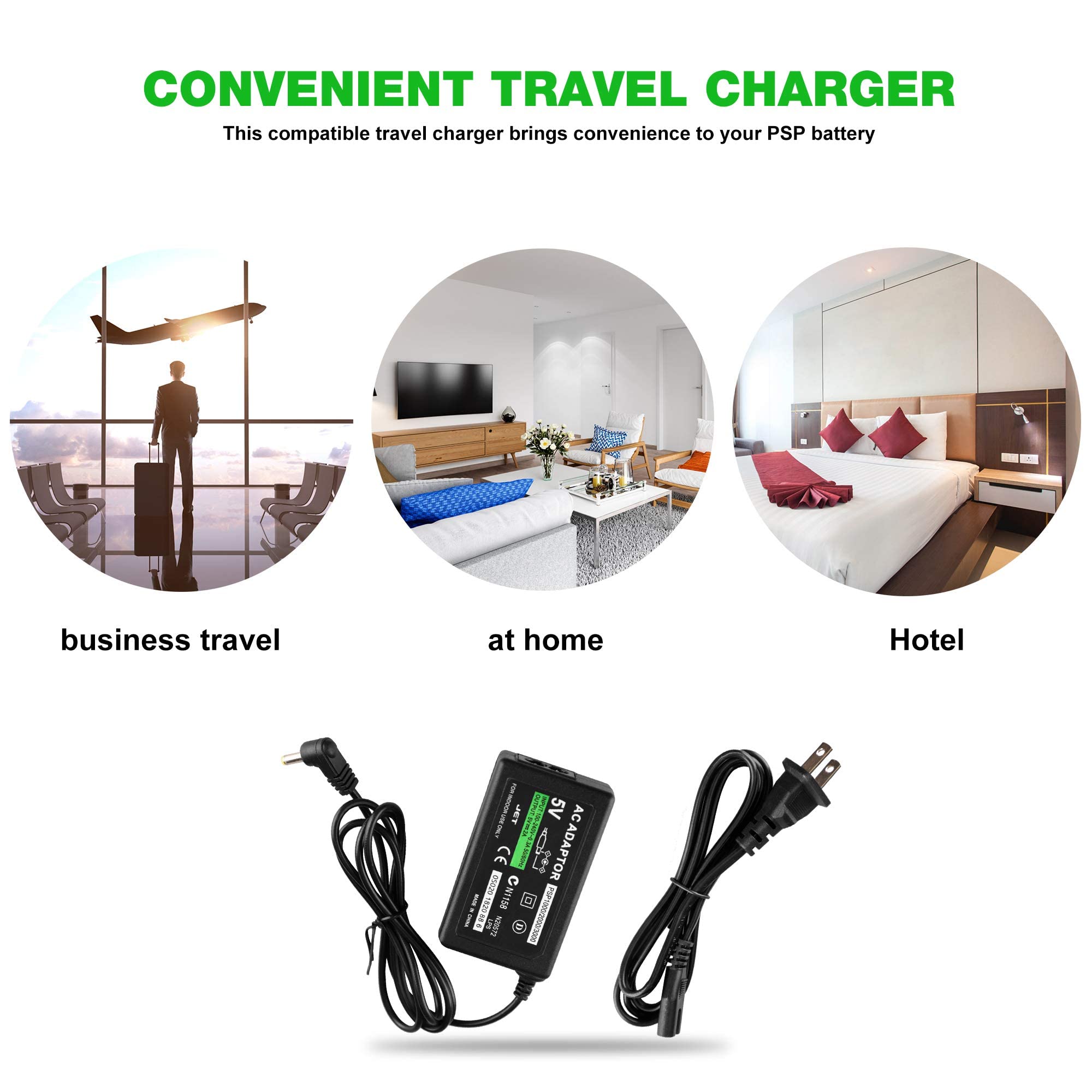 PSP Charger Bundle, 1 Pack Charger and 2 Pack Charging Cable Compatible with Sony PSP-110 PSP-1001 PSP 1000 / PSP Slim & Lite 2000 / PSP 3000 Replacement