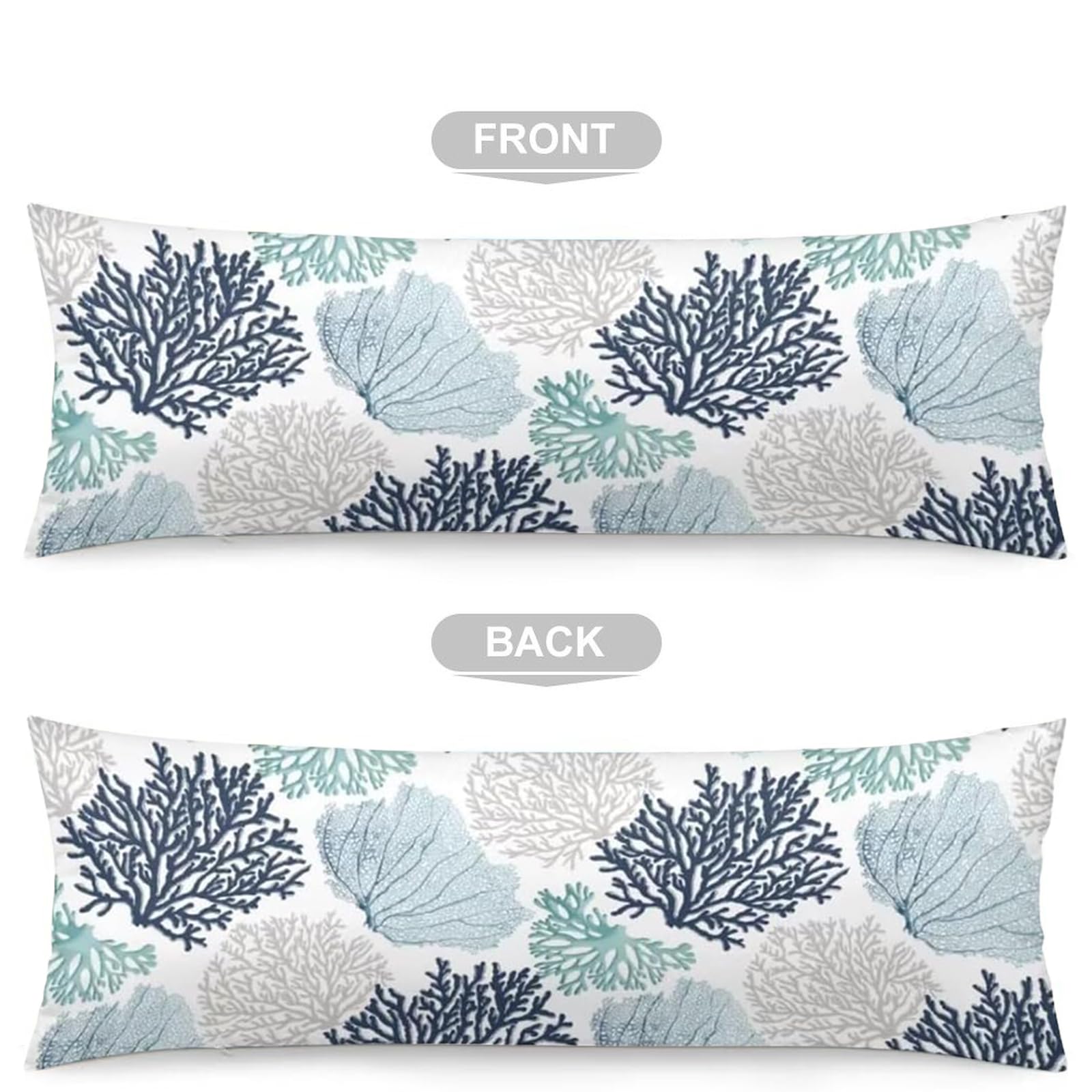 Beach Theme Body Pillow Cover,Nautical Blue Coral Ocean Marine Coastal,Long Pillow Case Protector with Zipper Decorative Soft Rectangle Bed Pillowcases for Bedroom,Couch,Home Gifts 20"x54",Teal Blue