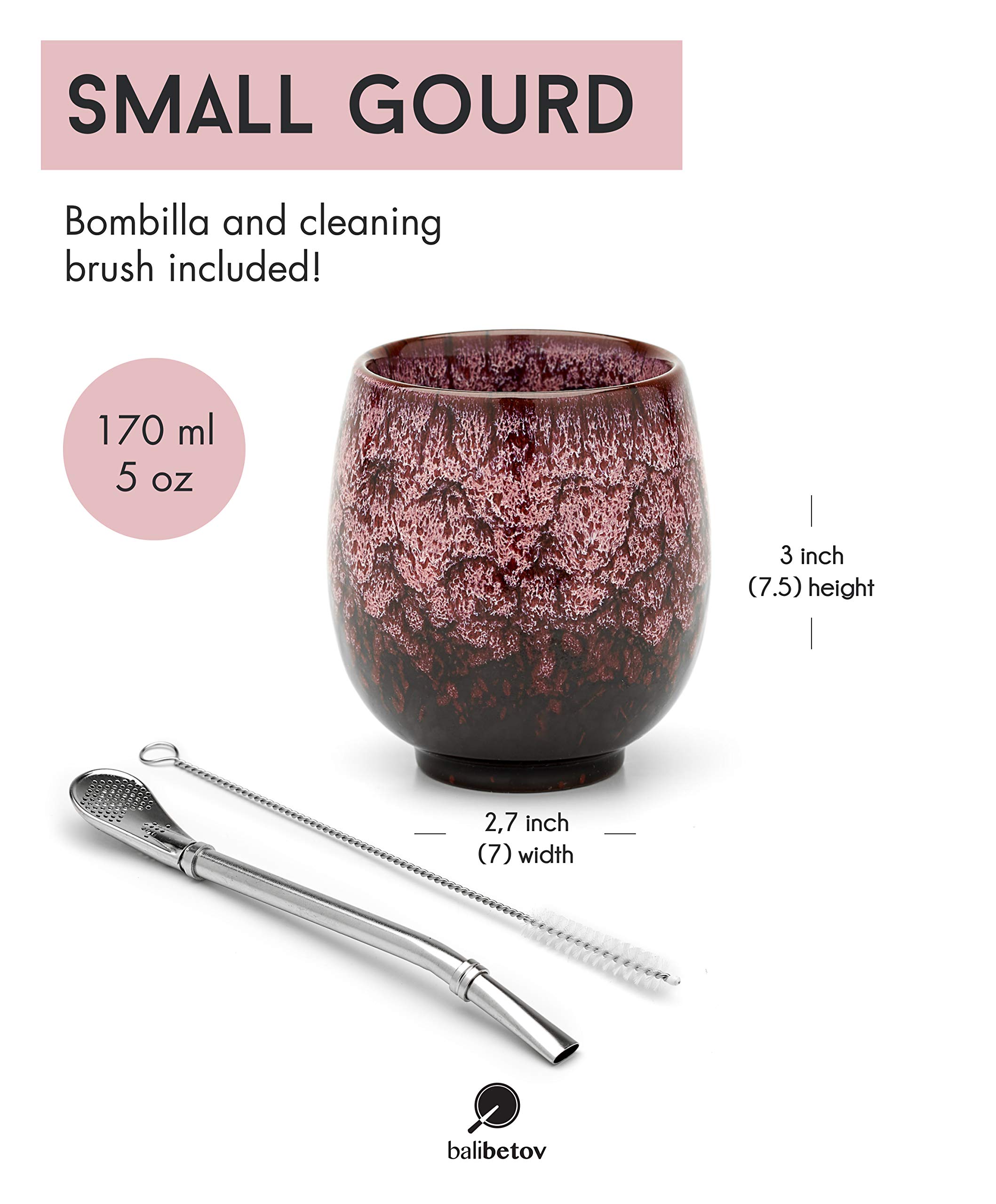 BALIBETOV Yerba Mate Set - Ceramic Mate Cup - Bombilla (Straw) and Cleaning Brush Included - Modern Yerba Mate Gourd - Easy To Clean Mate Gourd for Yerba Mate Loose Leaf Drinking. (Summer)