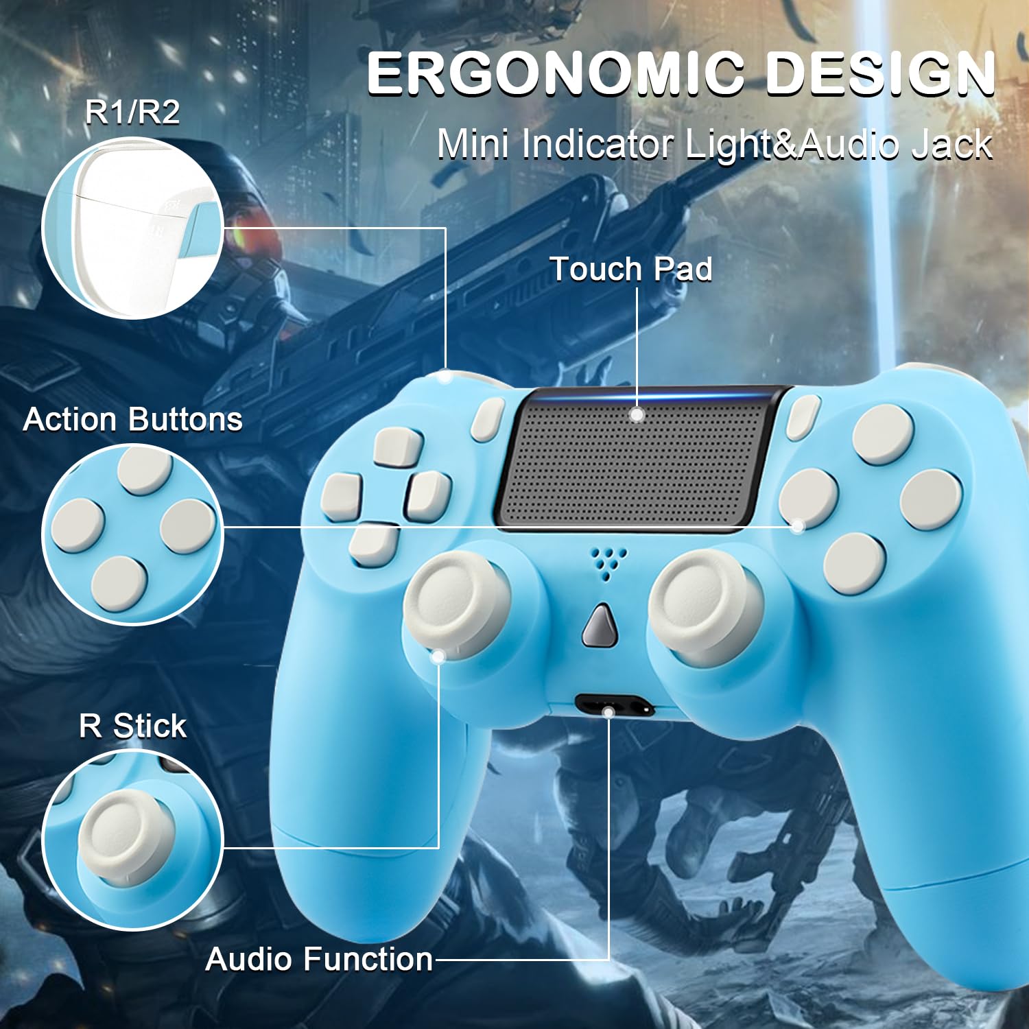 AUGEX Wireless Controller for PS4 Controller 2 Pack, Wireless Gamepad Work with Playstation 4 Controllers, Game Control for PS4 Controller with Joystick(Blue Yellow)