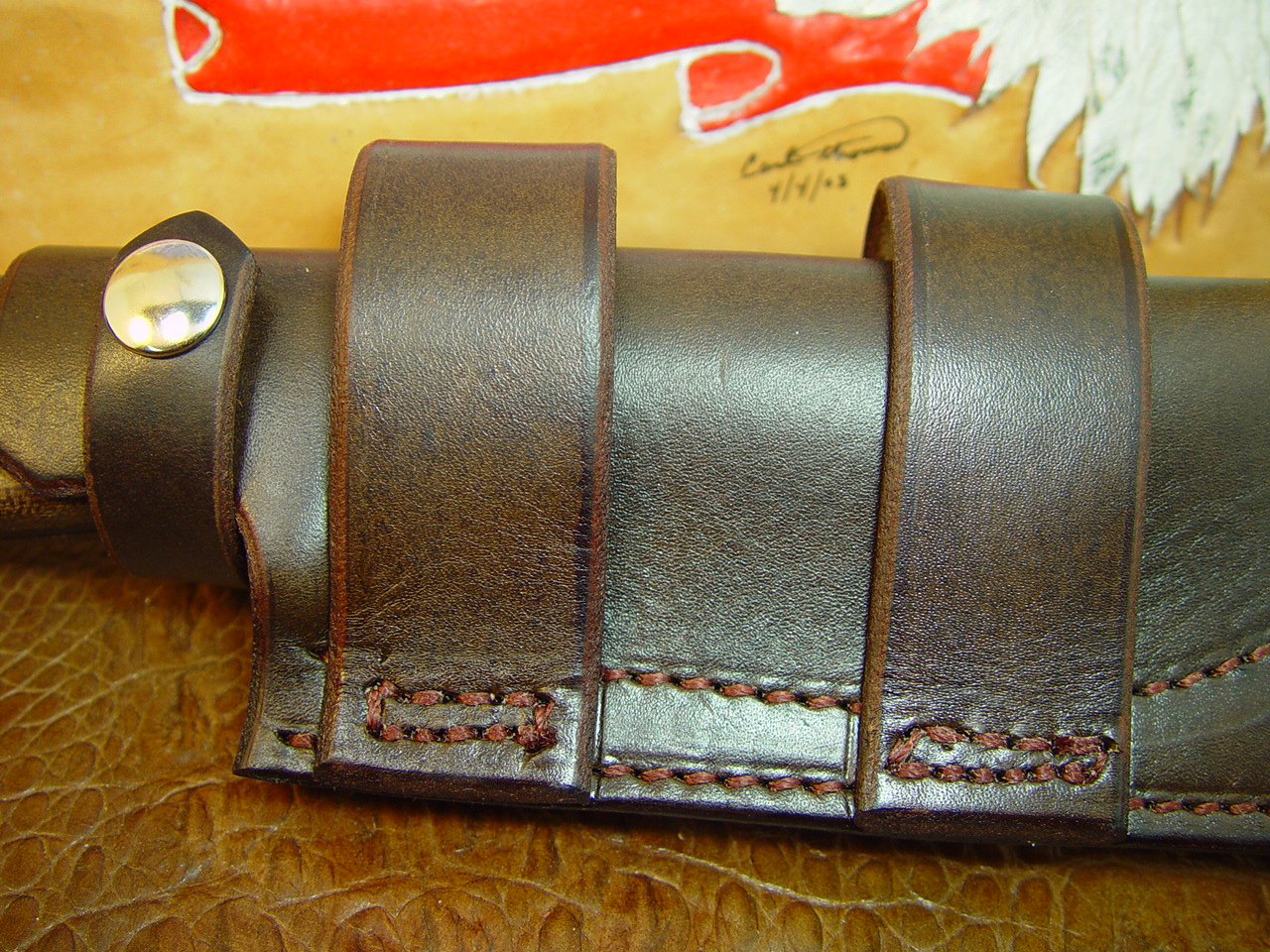 Custom Made Ontario Rat 5 Horizontal Knife Sheath Made Out of 9 oz. Leather.