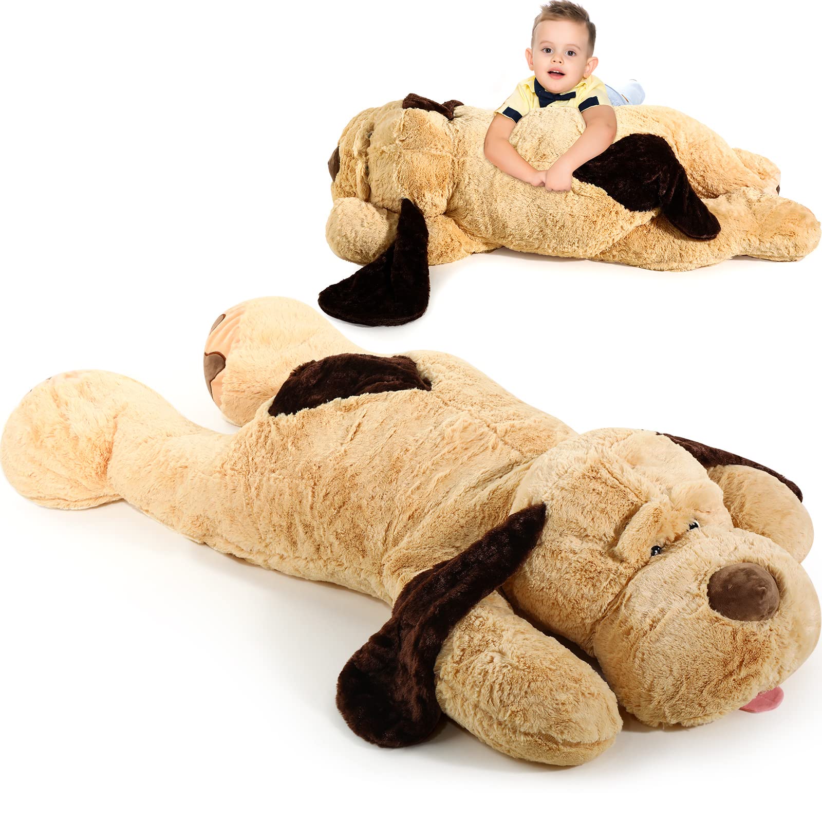 HyDren 55 Inch Giant Puppy Dog Stuffed Animal Large Plush Dog Pillow Soft Stuffed Dog Huge Stuffed Animal Pillow Big Plush Toy for Boys Girls Adults Birthday Holiday Presents