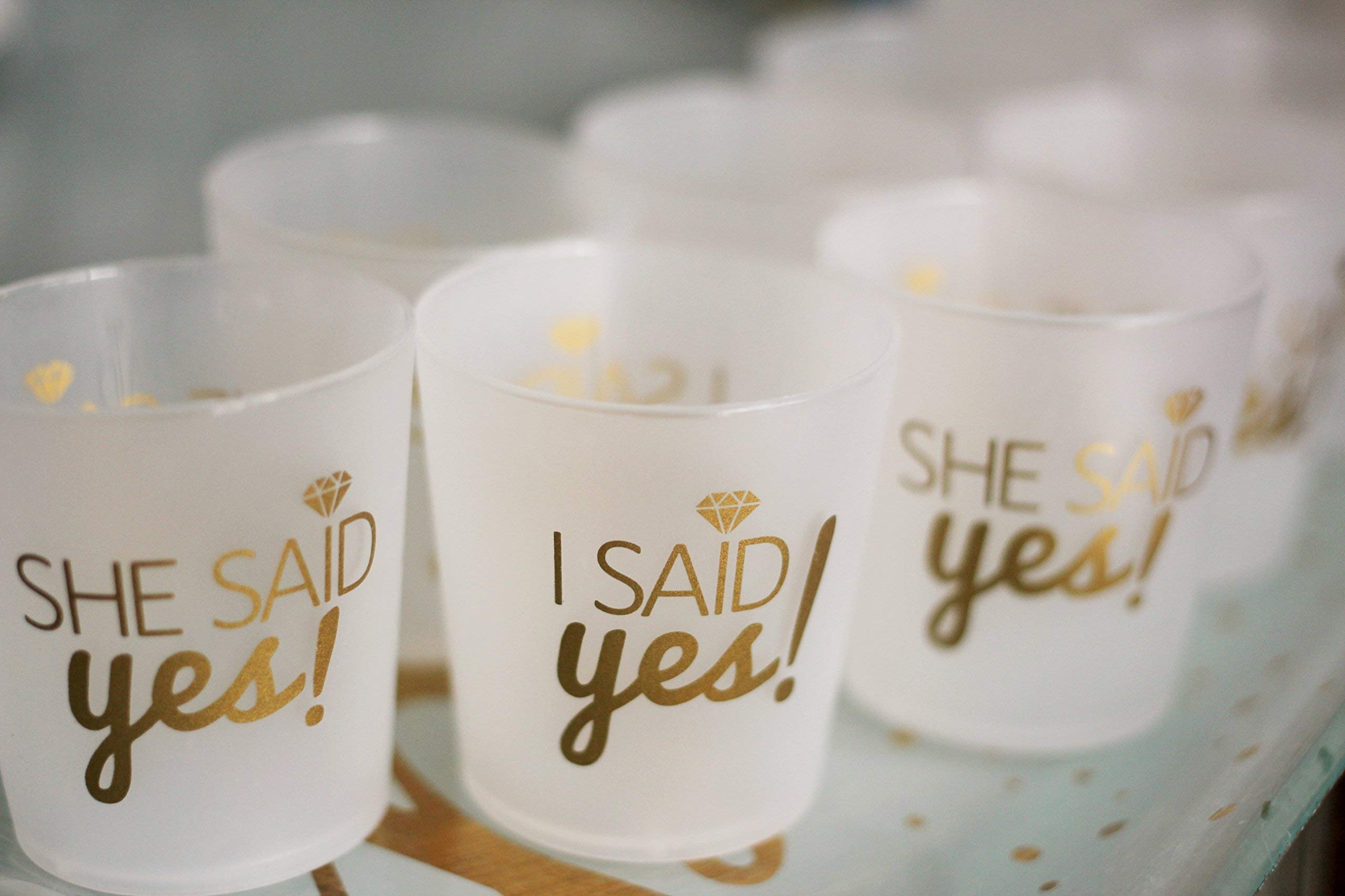 Breeze Moments Bridal 2oz. Shot Glasses, 'I Said Yes', 'She Said Yes', Frosted & Gold, 12-pack