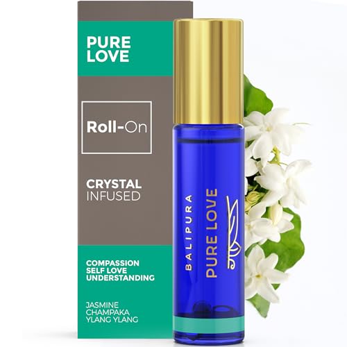BALIPURA - Pure Love Crystal Aura Roll On - Jasmine Essential Oil with Love Rose Quartz Crystals - Essentail Oils for Body - Calming Essential Oils Roll On- Relaxation Gifts for Women - 0.34 floz