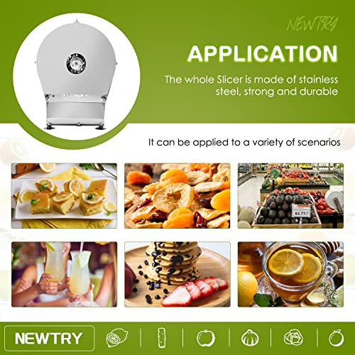 NEWTRY Electric Vegetable Slicer Commercial Fruit Slicer Machine Tomato Slicer 0-10mm (25/64inch) Thickness Adjustable Stainless Steel for Lemon Potato Onion Tomato 110V US
