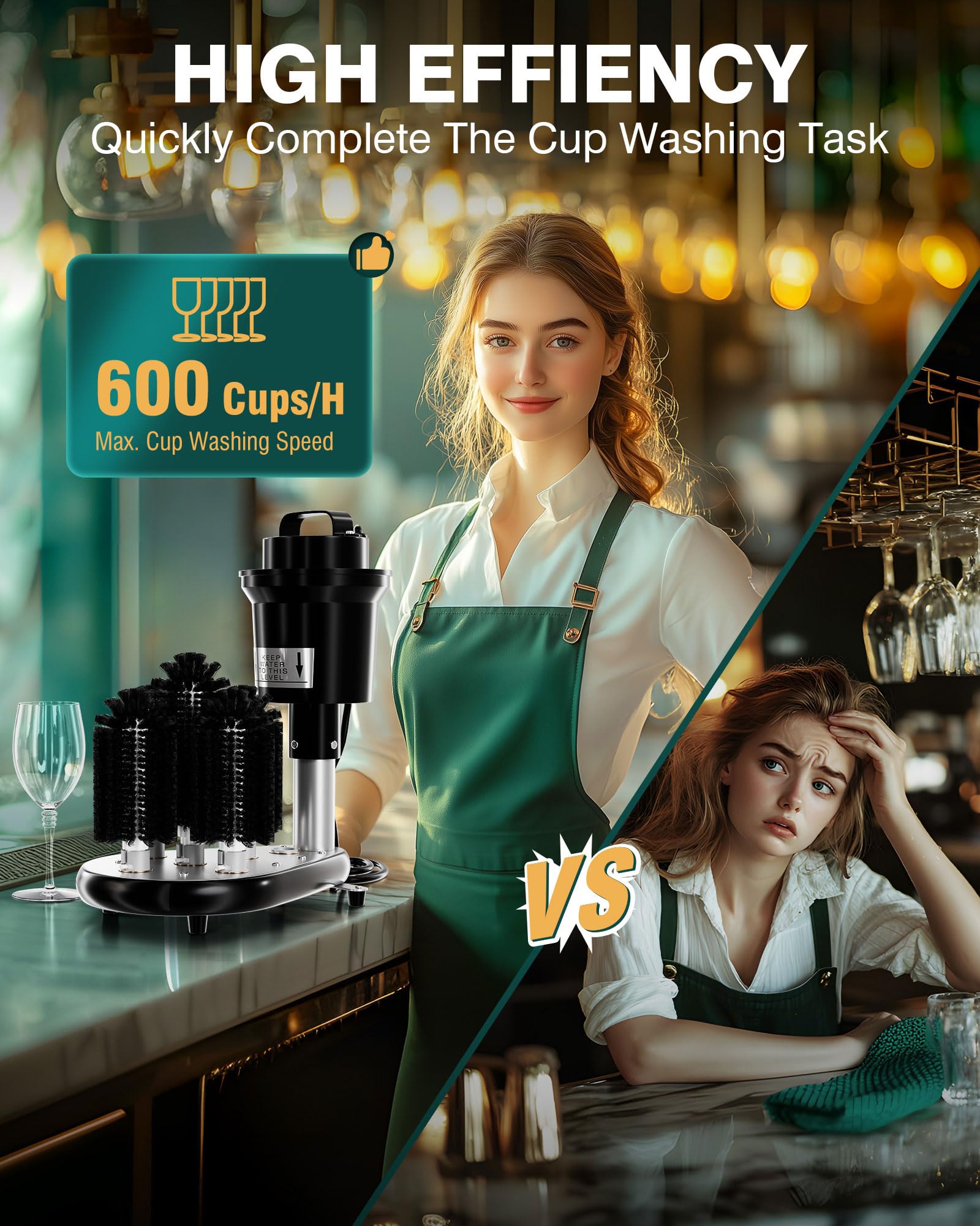 WantJoin Electric Commercial Glass Washer,Winery Wine Glass Cleaning Machine,5 Cleaning Brush Washers Glass,Perfect for Bars and Cafes