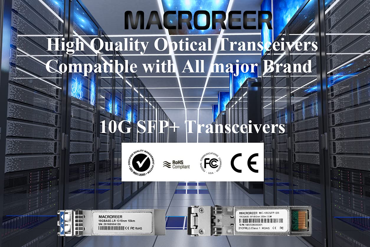 Macroreer 10GBase-LR SFP+ LC Transceiver, 10G Single-Mode Module for Brocade 10G-SFPP-LR Transceiver 1310nm 10km SFP+ 10 GBPS LR Optical SFP Module