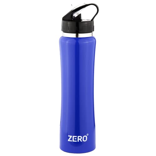 Zero Degree Stainless Steel Water Bottle with Straw and Leak Proof Lid, Vacuum Insulated Double Wall Sport Bottle Keeps Drinks Cold for 12 Hours (18oz Blue)