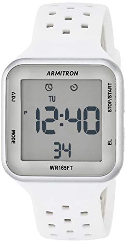 Armitron Sport Unisex 40/8417SWT Digital Chronograph White and Grey Perforated Silicone Strap Watch