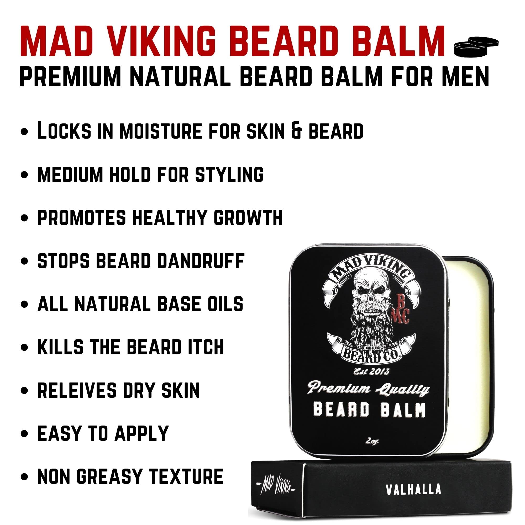 Mad Viking Beard Co. Beard Care for Men - All Natural, Handmade, Cruelty-Free, Medium to Heavy Hold, Manage Hair, Made in USA (Odin's Rök, 2oz)