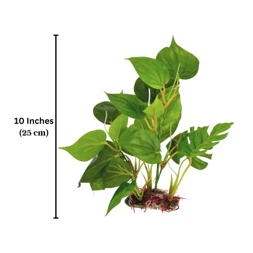 SunGrow 10" Plastic Leaf Plant, Heavy-Duty Ceramic Base, Hiding Spot for Fish, Betta, Angelfish, Gold Fish, Frog, Python, Reptiles, Amphibians
