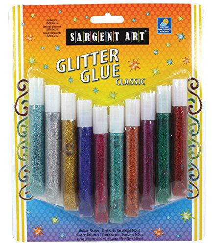 Sargent Art 8 Count x 10 ml Glitter Glue Tubes, 8 Assorted Colors, Non-Toxic, Easy Bonding, Washable