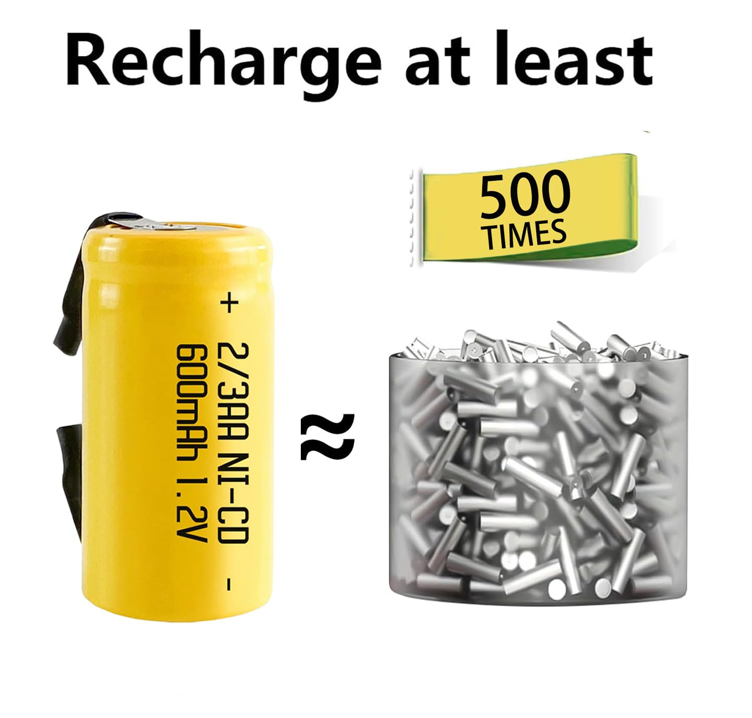Odstore AA Ni-Cd 1.2V 2/3AA 600mAh Rechargeable Battery - 12pcs yellow