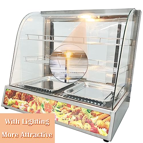 HQHAOTWU Commercial Food Warmer Display Electric Stainless Egg Tart Pizza Food Display Case with Lamp 3-Tier Countertop Pastry Warmer Temperature Adjustable 30-110℃/86-230℉110V