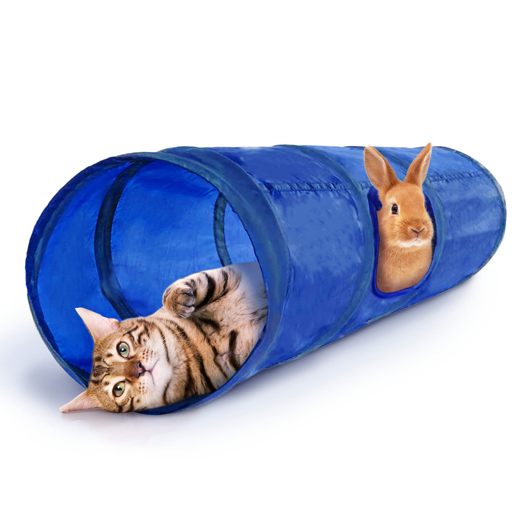 SunGrow Cat & Bunny Tunnel for Indoors, Hideaway Toys & Accessories Encourage Exercise for Dwarf Rabbits, Ferrets, Kitty, Guinea Pig, 1-pc, Blue Color