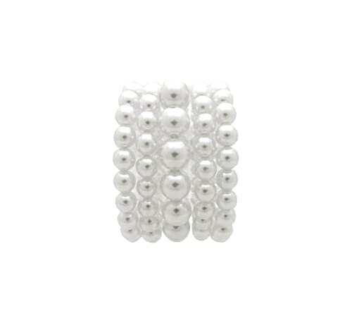 BA UNIQUE FASHION Women's Faux Pearl Stretch Bracelet 5 PCS Set (White)