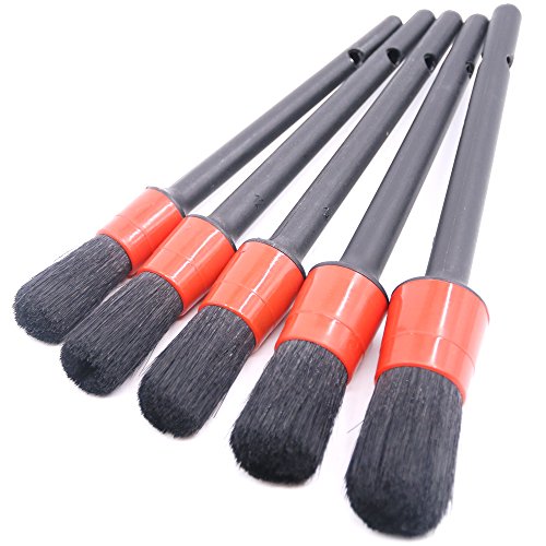 Swpeet 5 Pcs Premium Natural Boar Hair Detail Brush Set, Automotive Detailing Brushes for Cleaning Wheels/Engine/Interior/Emblems/Interior/Exterior/Air Vents