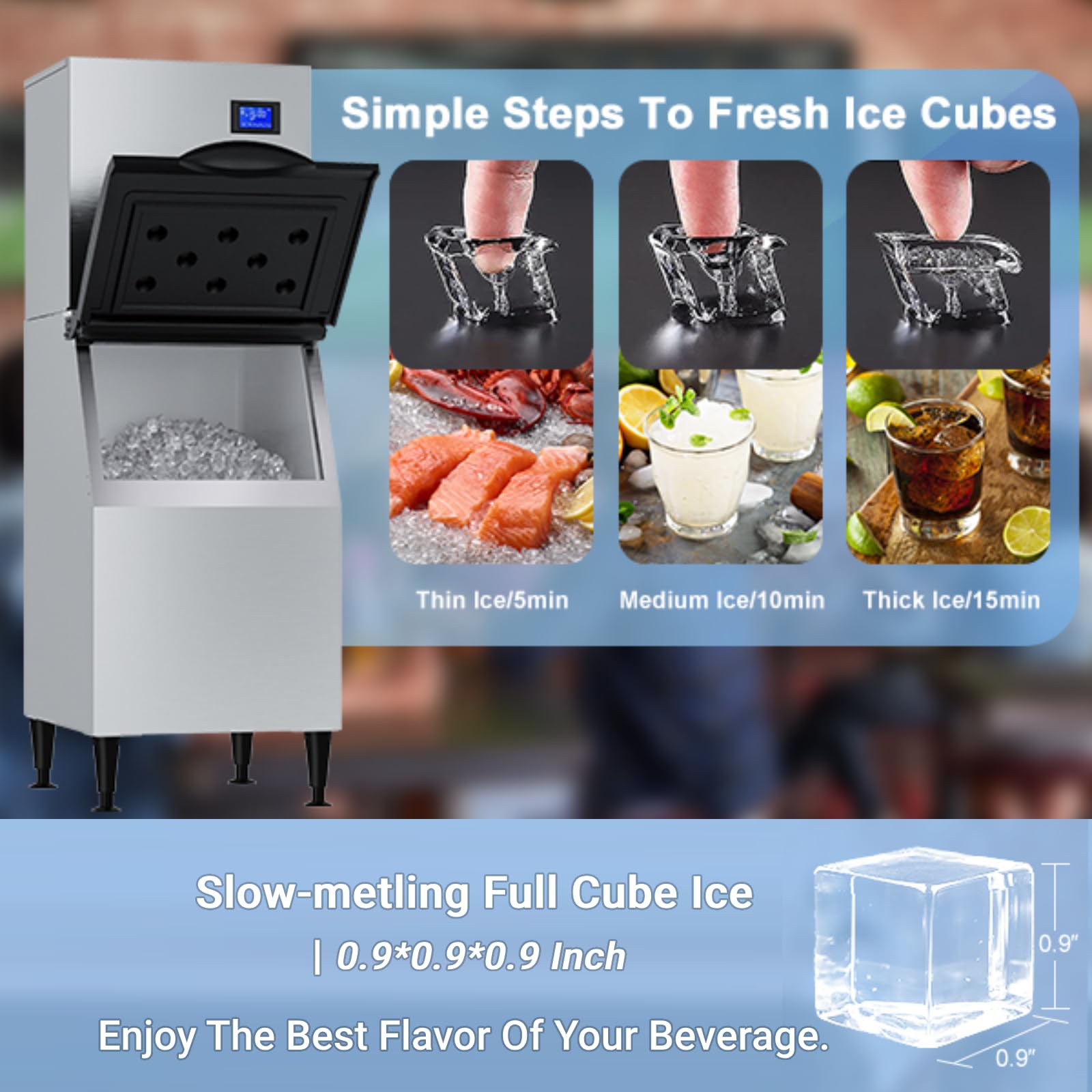 Commercial 500Lbs/24H Ice Maker Machine,Ice Ready in 5-15 min, 350Lbs Large Storage,800W Stainless Steel Nugget Ice Machine with Filters,Water Line Hook Up,Ice Thicknesses Adjustable