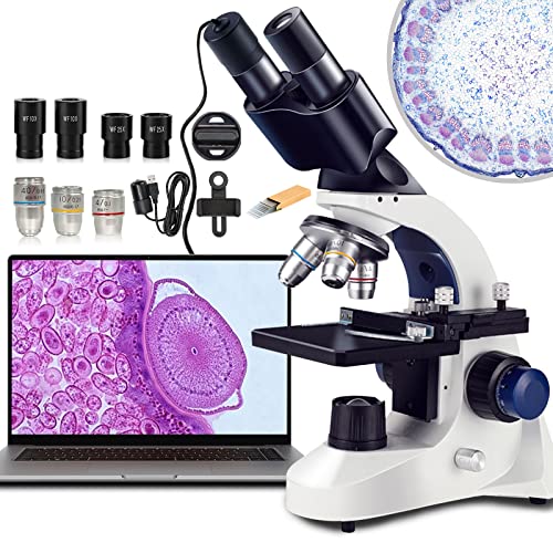 Binocular Microscope Adults 40X-1000X led Illumination Professional Compound Microscope for Kids Students Electric Eyepiece, SlidesοΌMobile Phone Holderβ¦
