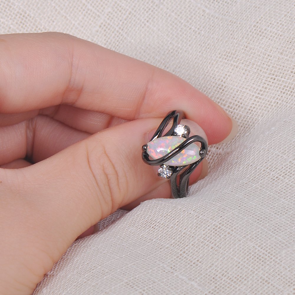 Bamos Jewelry Womens S Promise Ring Graduation Gift Wedding Engagement White Lab Opal Black Gold Party Rings for Her Size 7