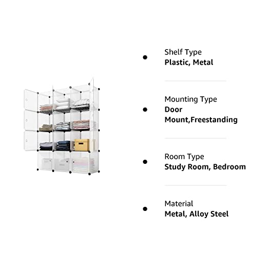 KOUSI Portable Storage Cubes-14 x14 Cube (12 Cube)-More Stable (add Metal Panel) Cube Shelves with Doors, Modular Bookshelf Units,Clothes Storage Shelves,Room Organizer for Cubby Cube