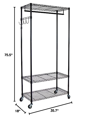 Oceanstar Adjustable Shelves with Hooks Garment Rack, Black