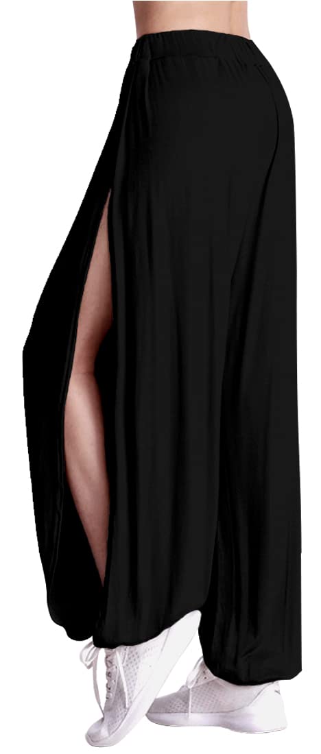 ARJOSA Women's Side Slit Harem Yoga Pants Split Wide Leg Lounge Beach Pants Pajama Bottoms (Medium, Black)