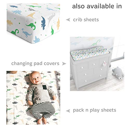 Bassinet Fitted Sheet Compatible with Halo, Fisher Price, Delta, Graco – Fits Perfectly on 15 x 33 Inch Oval, Rectangular Mattress Pad – Snuggly Soft Jersey Cotton – Dinosaurs – 1 Pack