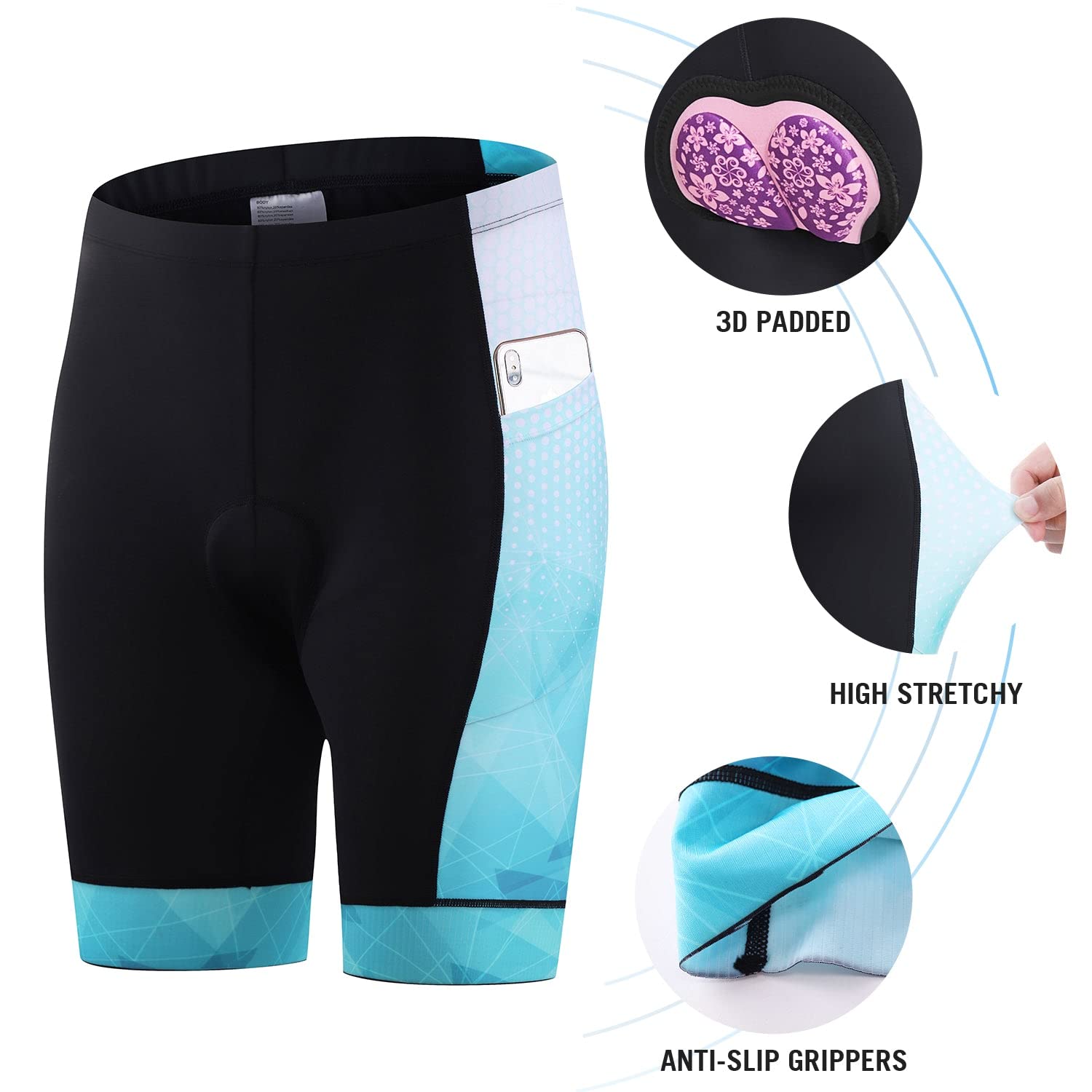 BALEAF Women's Cycling Jersey Set Short Sleeve with 3D Padded Bike Shorts Breathable Shirt Pockets Blue-B Size L