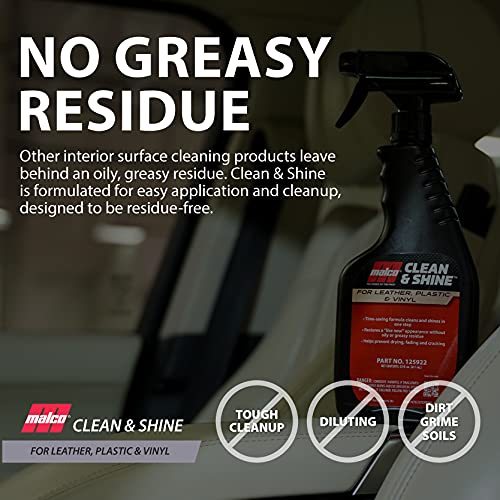 Malco Clean & Shine Interior Car Cleaner and Dressing β Restore Leather, Plastic and Vinyl Surfaces in Your Vehicle/Clean, Condition and Protect in 1 Simple Step / 22 oz. (125922)