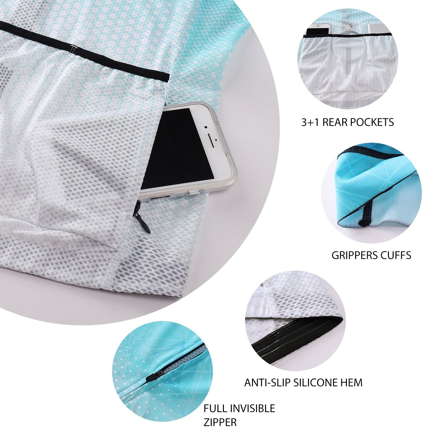 BALEAF Women's Cycling Jersey Set Short Sleeve with 3D Padded Bike Shorts Breathable Shirt Pockets Blue-B Size L