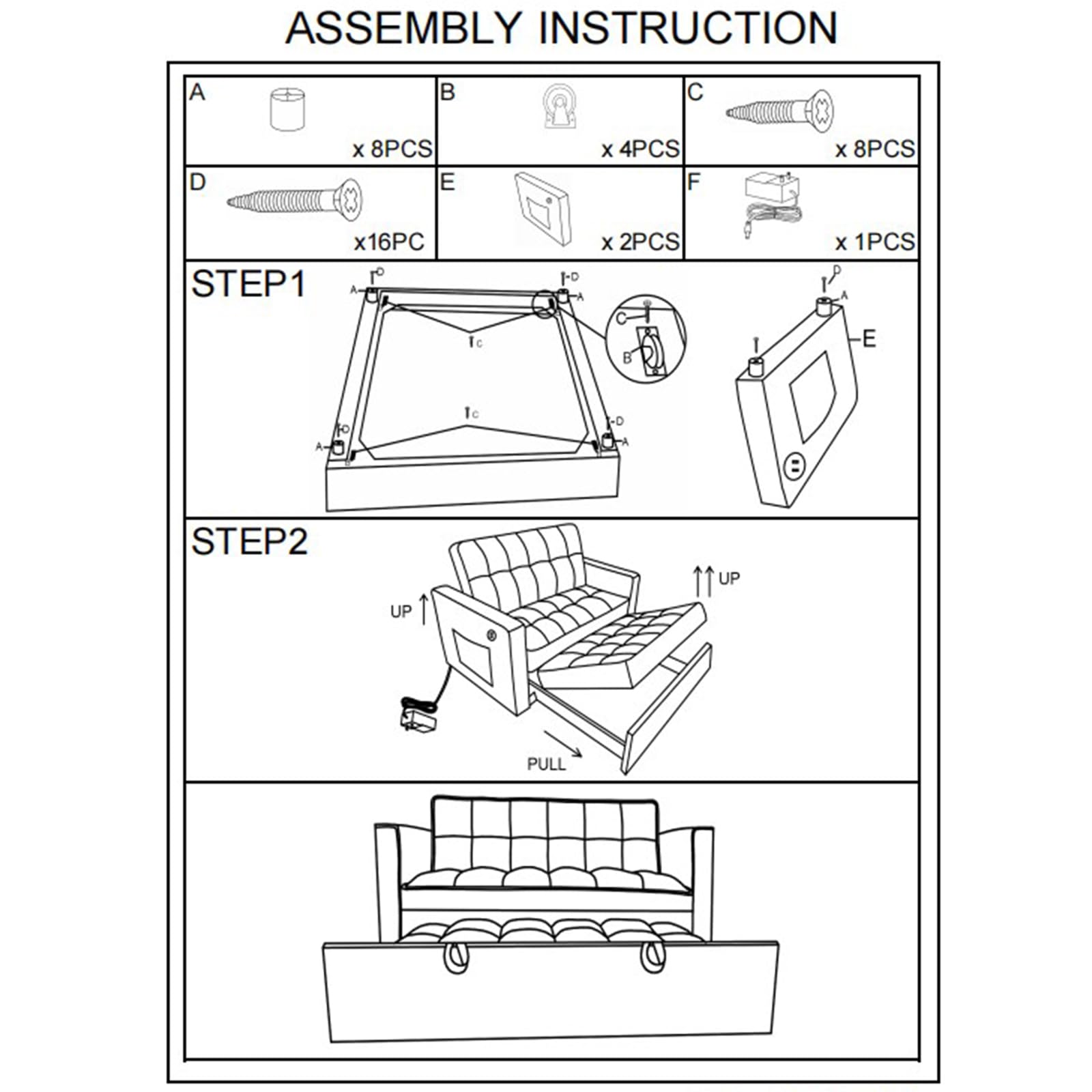 DS-HOMEPORT 3 in 1 Pull Out Convertible Sofa Bed with USB Ports - 55" Modern Velvet Sleeper Sofa with 3 Level Adjustable Backrest, Love Seat w/ 2 Pillows & 2 Pockets for Bedroom (Full Size,Black)