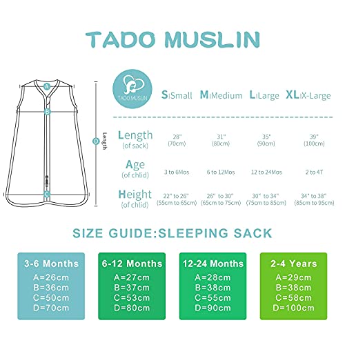 TADO MUSLIN Toddlers Sleeping Sack 100% Organic Cotton Kids Wearable Blanket 0.5 TOG(2-4T)