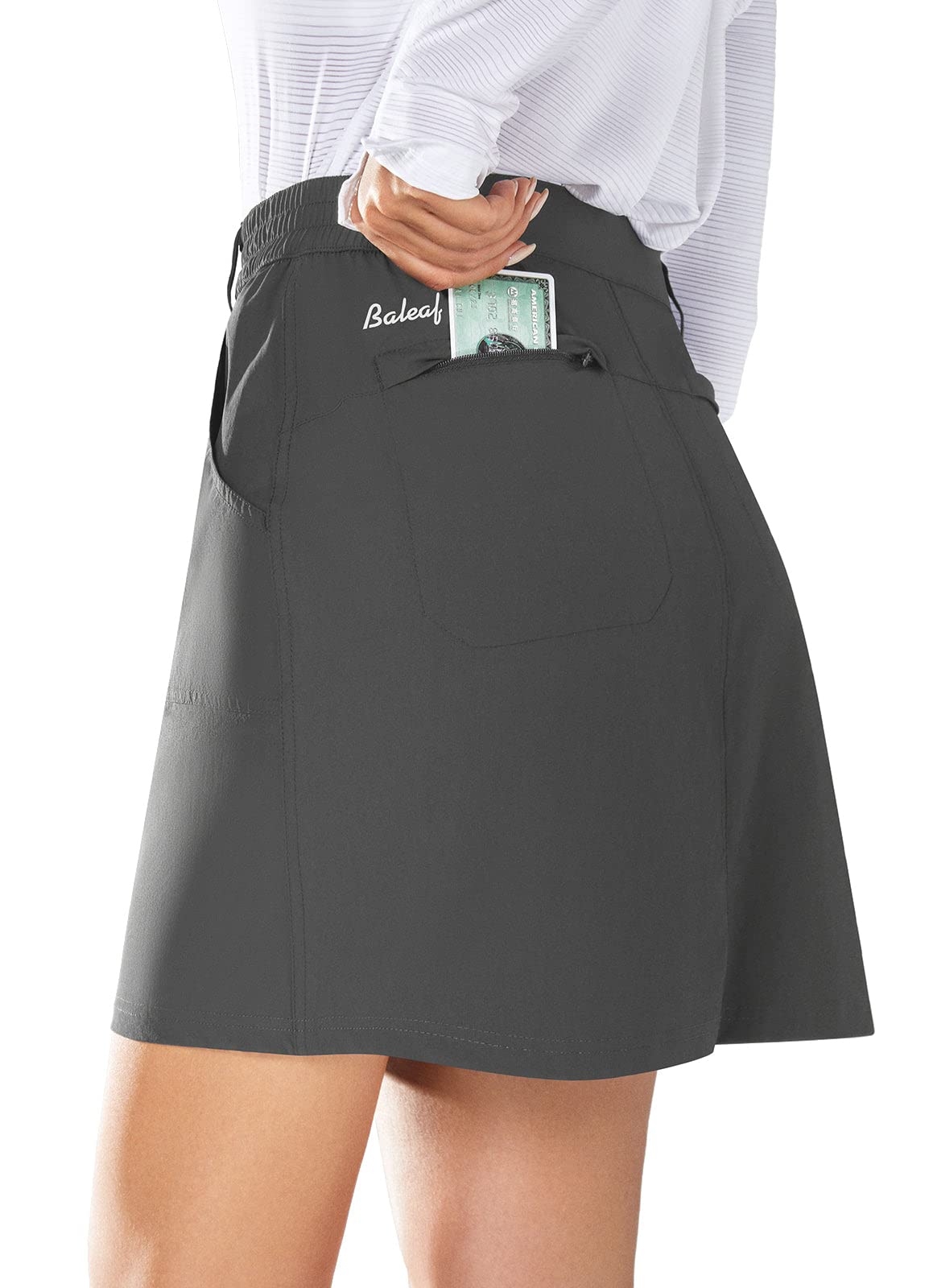 BALEAF Women's Golf Skort UPF 50 Active Athletic Skort Casual Skort Skirt with Zip Pockets Hiking Outdoor Deep Gray M