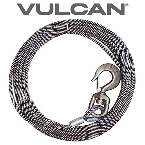VULCAN Winch Cable - Steel Core - Swivel Hook - 3/8 Inch x 50 Foot - 14,000 Pound Minimum Breaking Strength