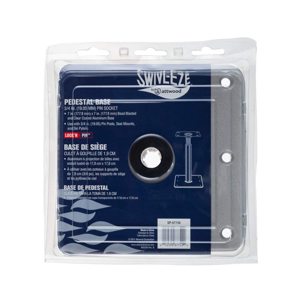 attwood SP-67749 Swivl-Eze Lock'N-Pin Aluminum 7-Inch x 7-Inch Marine Boat 3/4-Inch Pedestal Base