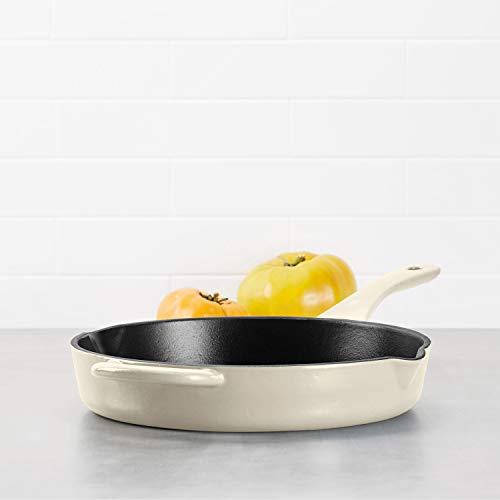 Ayesha Curry Enameled Cast Iron Skillet/Fry Pan with Pour Spouts, 10 Inch, French Vanilla